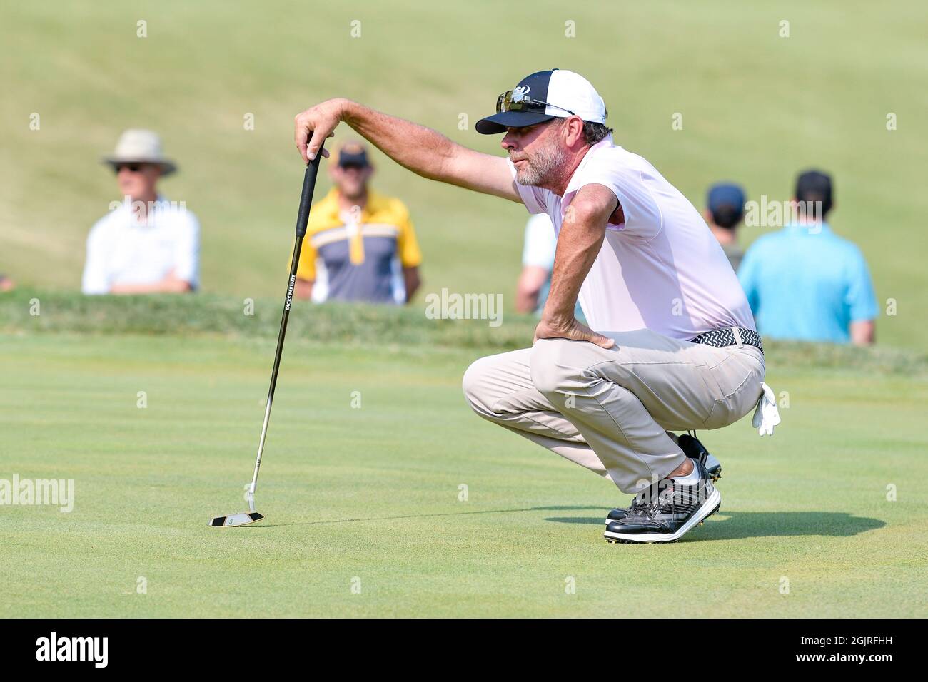September 11, 2021: Doug Barron from Memphis Tennessee lines up a putt ...