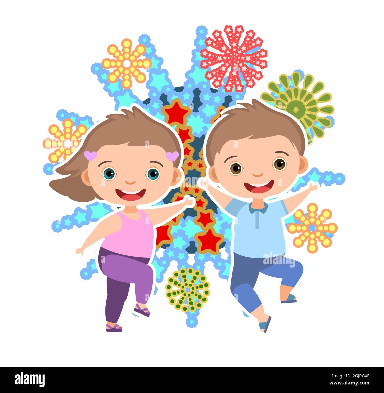 Child with salute. Little boy and girl. Fireworks at birthday party ...