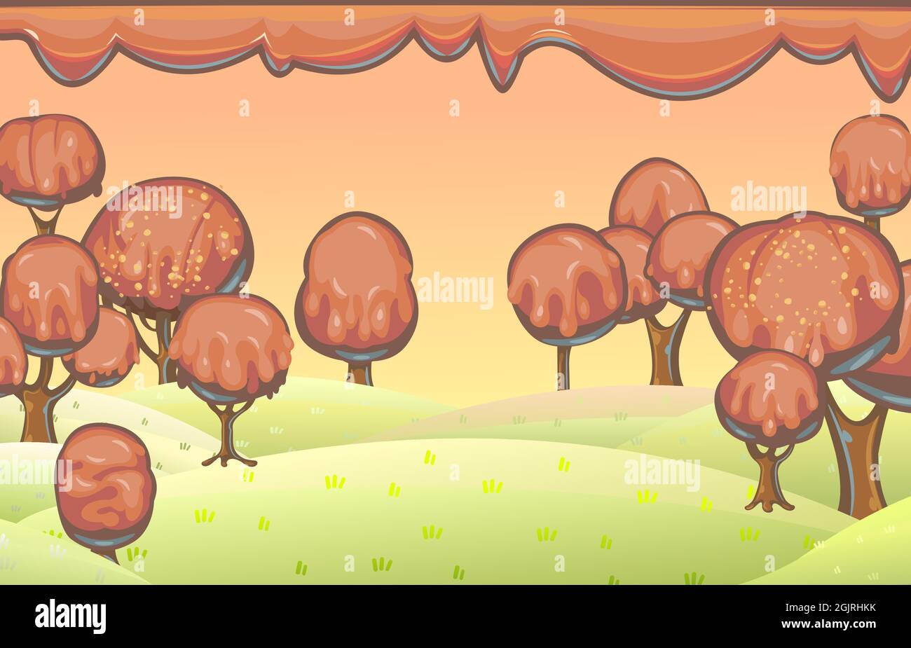 Chocolate trees landscape. Fairy tale garden. Summer fantasy scene ...