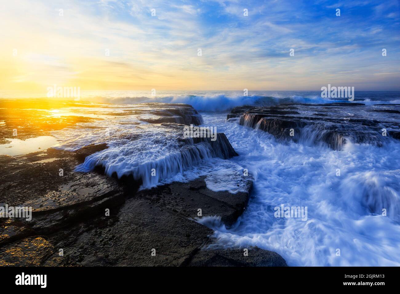 Sydney Northern beaches of Pacific coast in scenic sunrise around ...