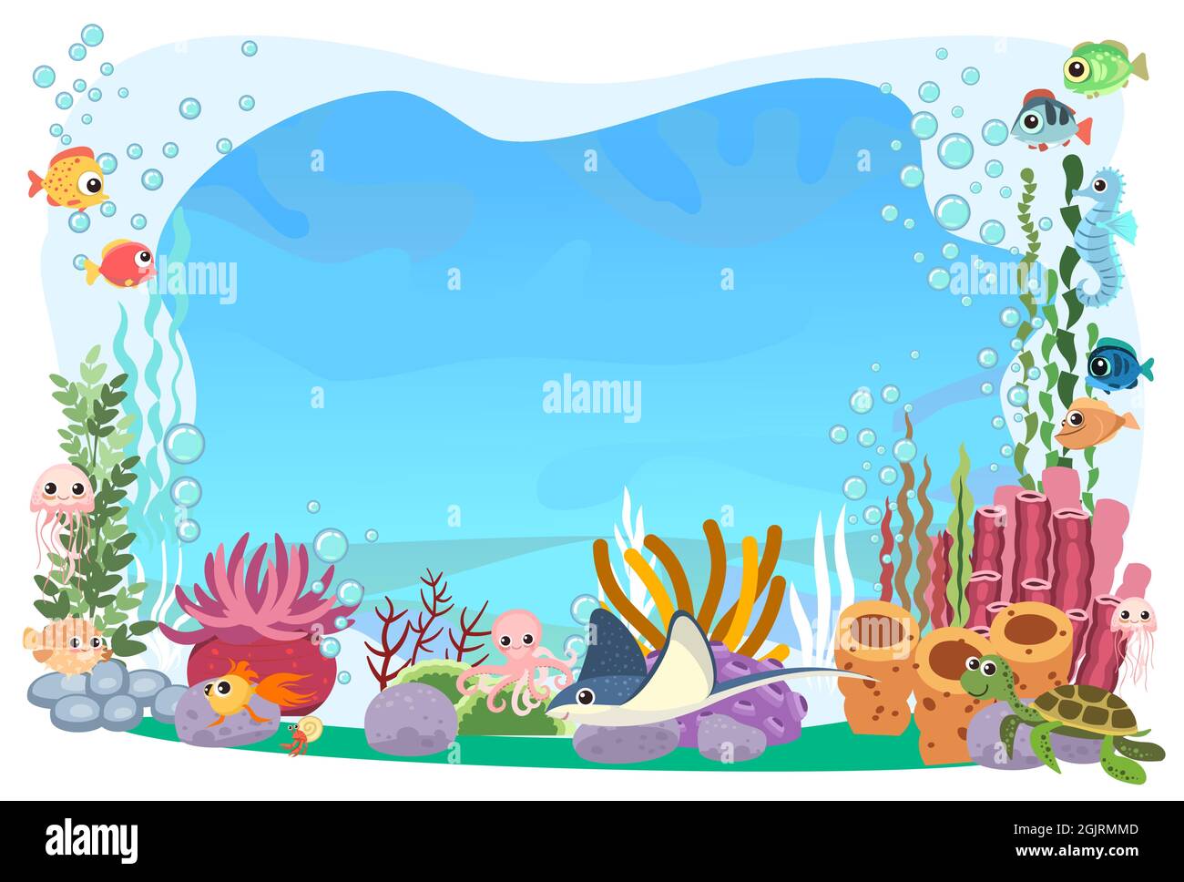The bottom of the reservoir with fish. Blue water. Sea ocean ...