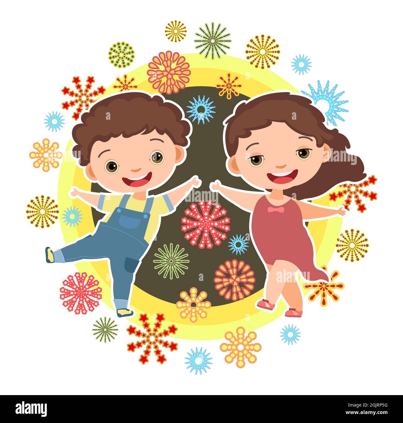 Child with salute. Little boy and girl. Fireworks at birthday party ...