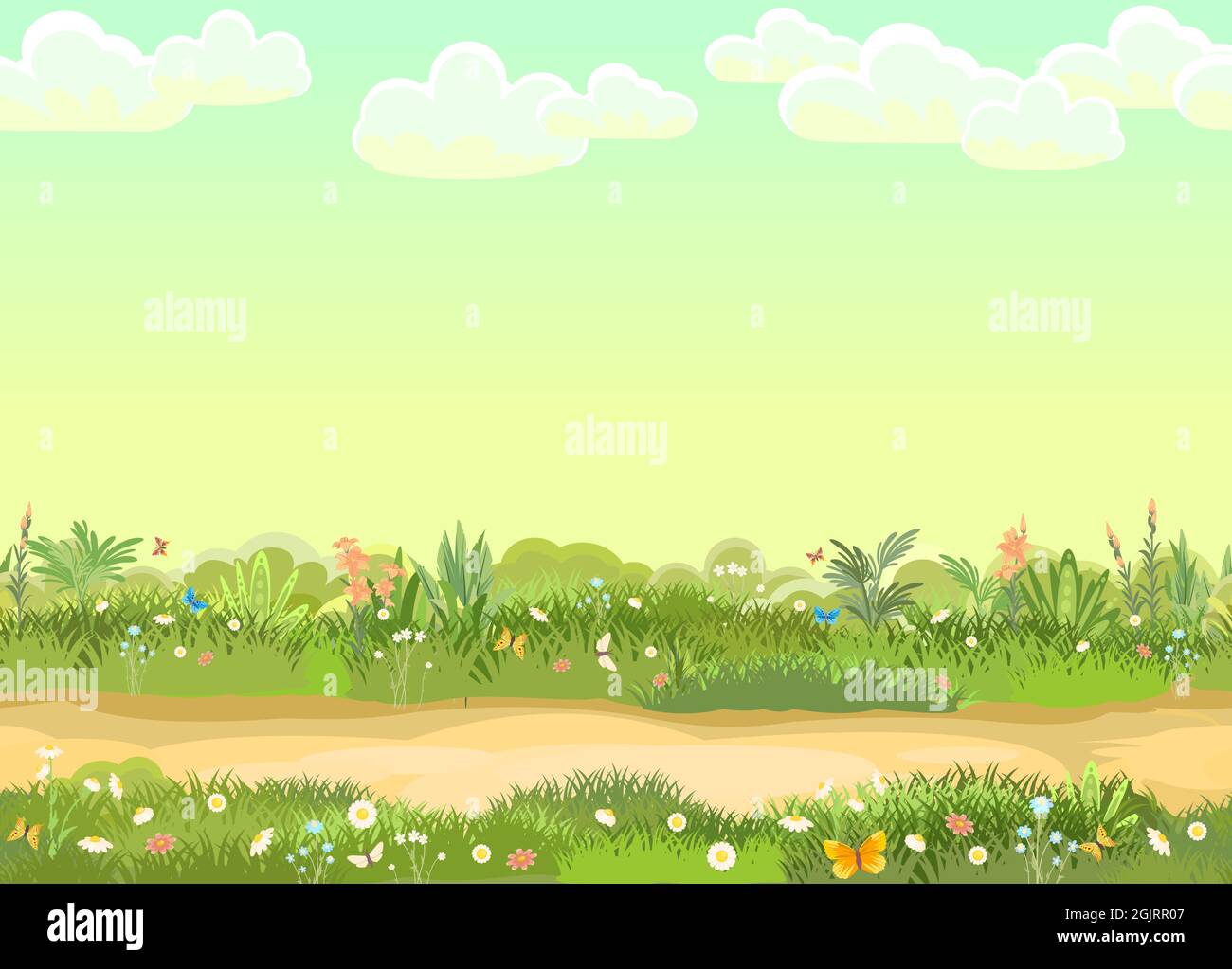 Rural road to Green Glade. Summer meadow. Trail. Juicy grass close up ...