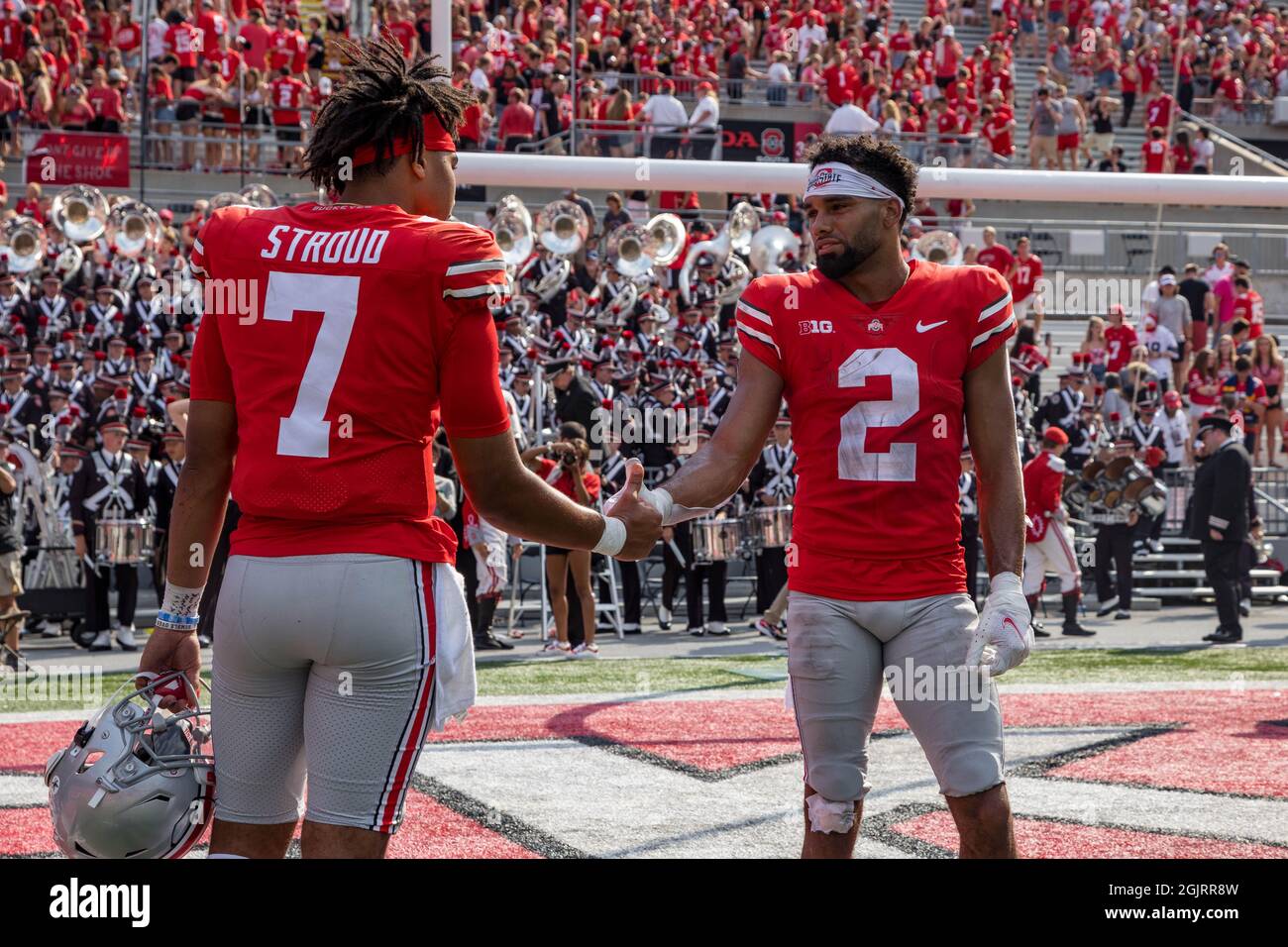 Columbus, Ohio, USA. 11th Sep, 2021. C.J. Stroud (7) of the Ohio State ...