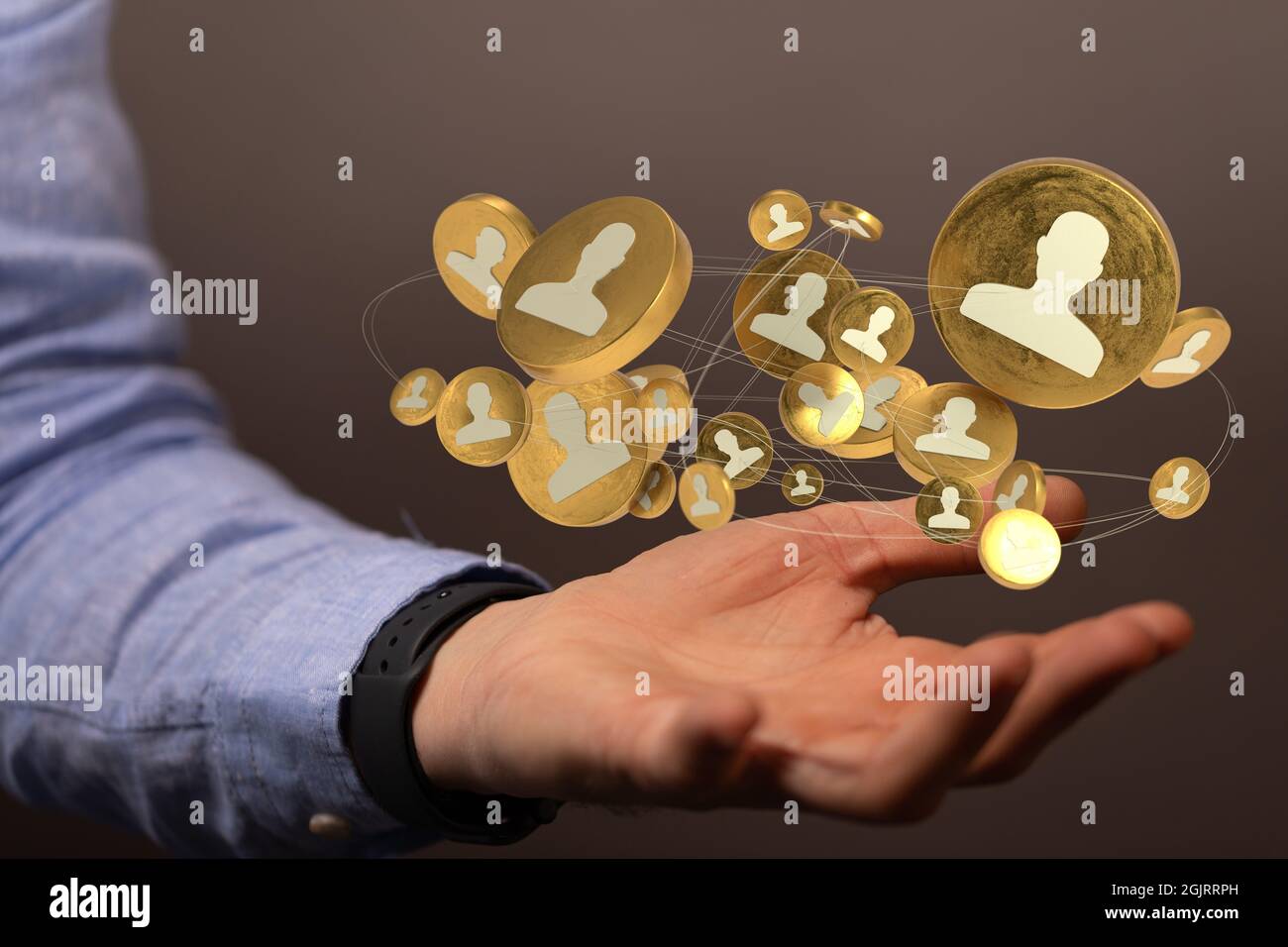 A person presenting the virtual projection of digital conference ...