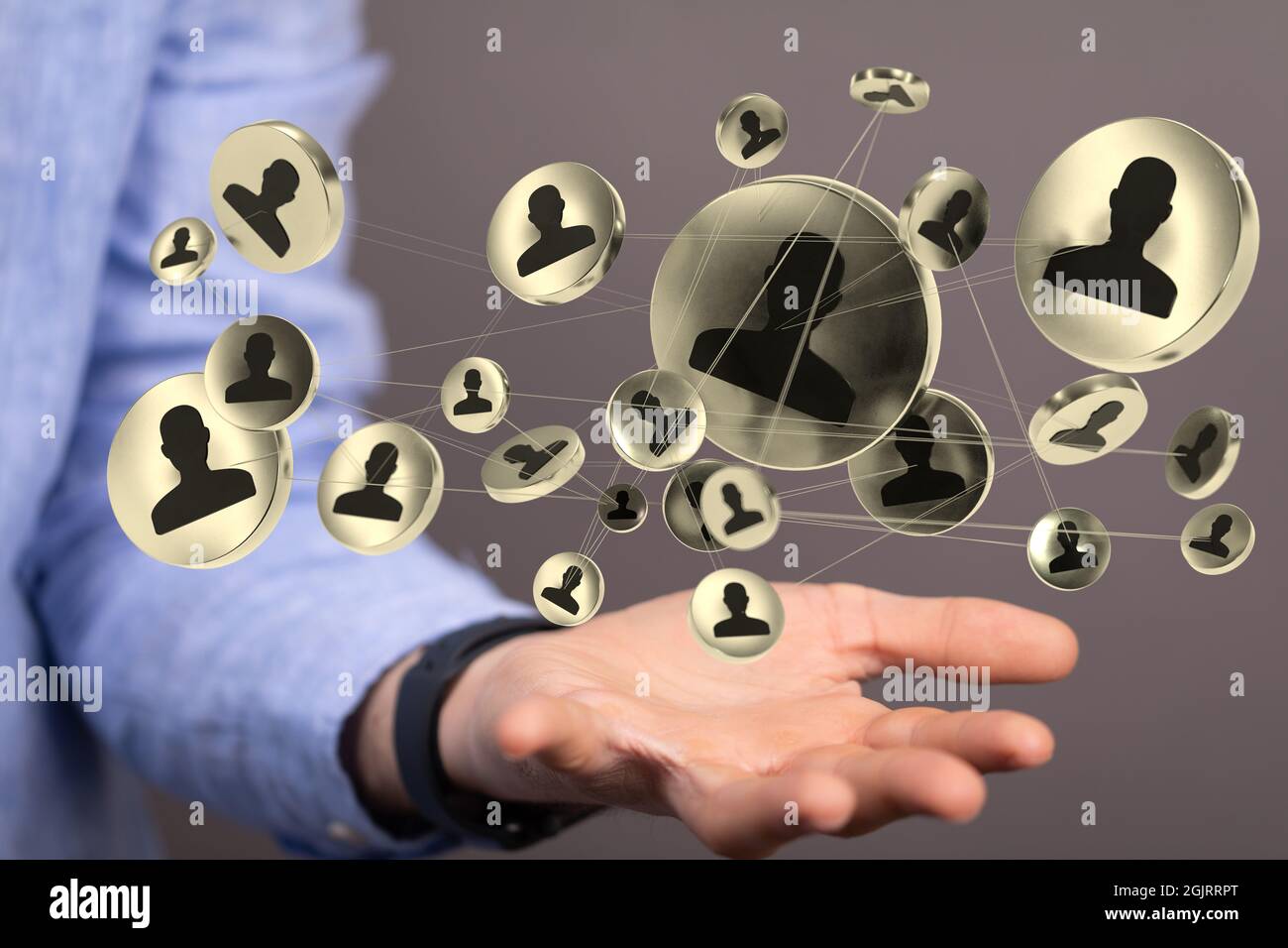 A person presenting the virtual projection of digital conference ...