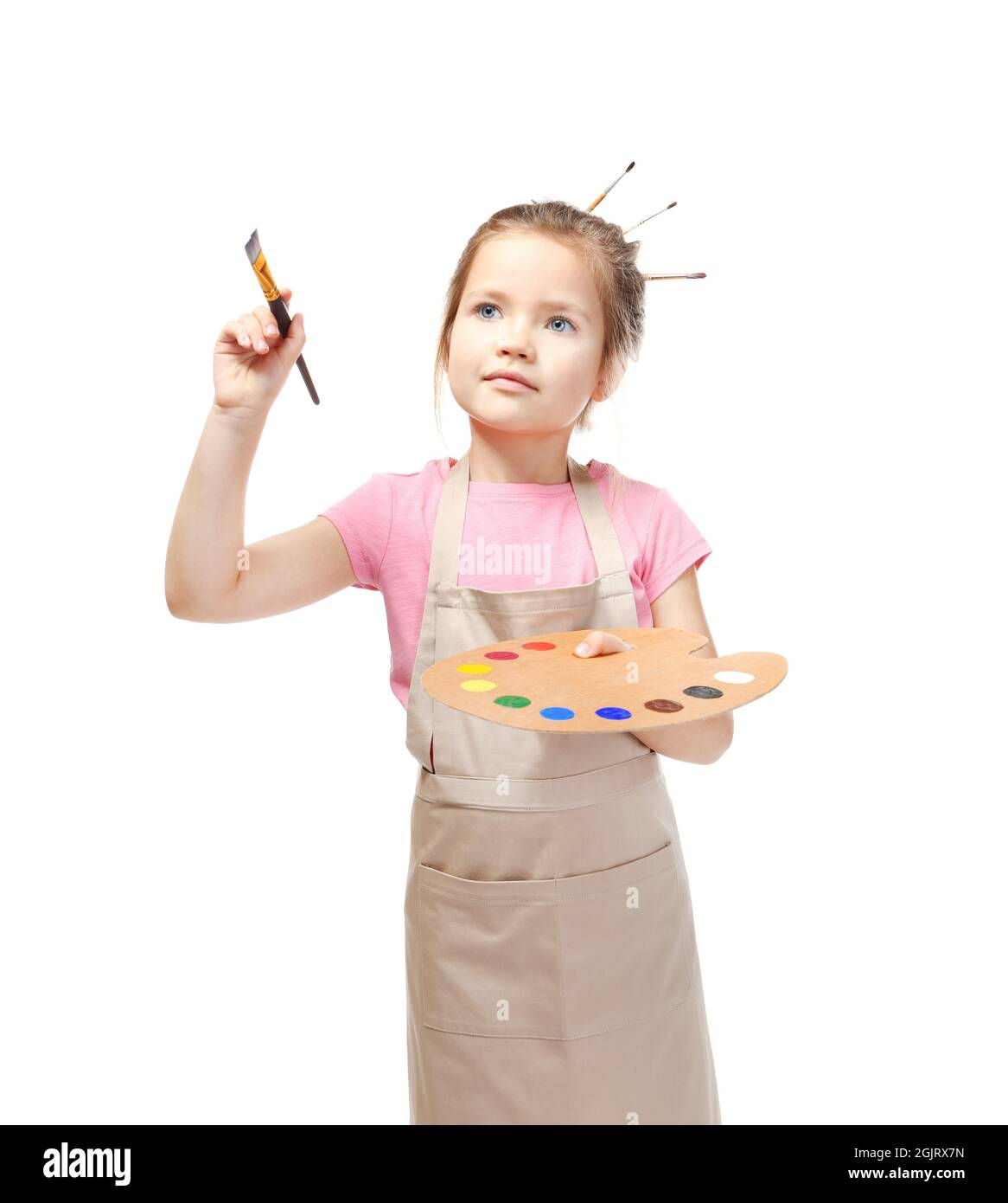 Cute little artist on white background Stock Photo - Alamy