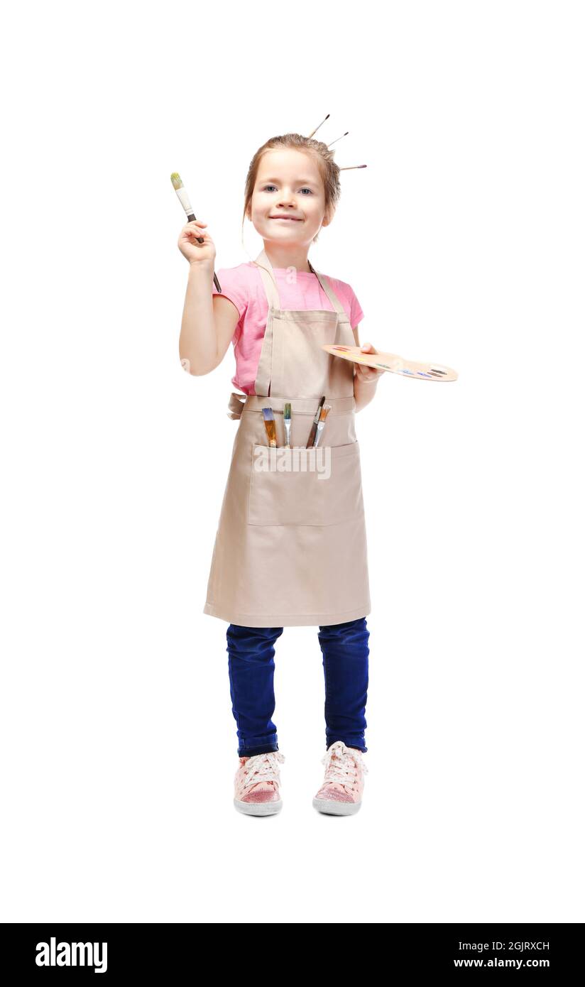 Cute little artist on white background Stock Photo - Alamy