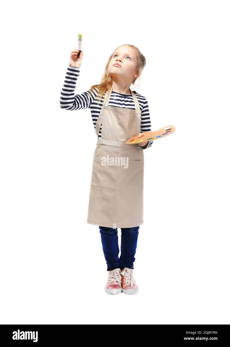 Cute little artist on white background Stock Photo - Alamy