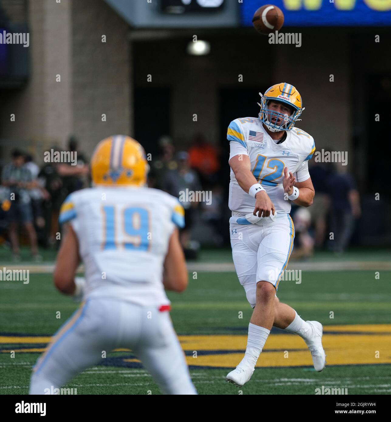 September 11, 2021: Long Island quarterback Camden Orth (12) throws the ...