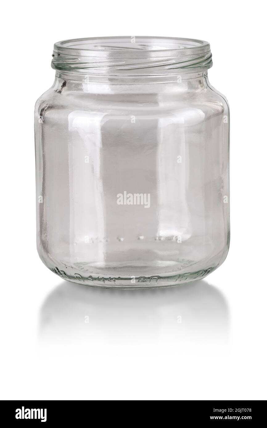 Open empty glass jar isolated on white with clipping path Stock Photo ...