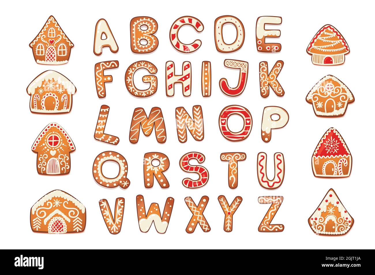 Gingerbread Houses and Alphabet Set. Cute Christmas Traditional Cookie ...