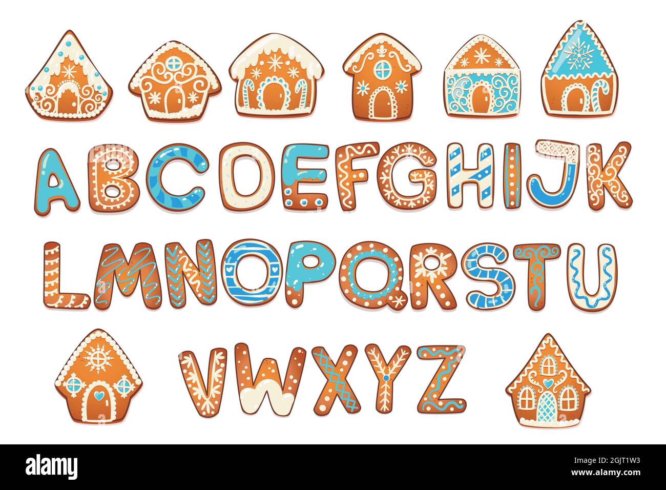 Gingerbread Houses and Alphabet Set. Cute Christmas Traditional Cookie ...