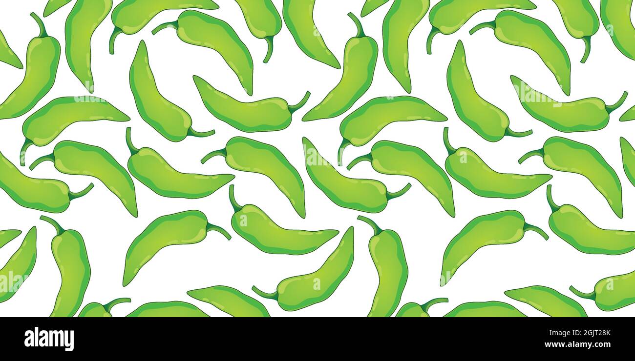 Green Pepper vector seamless pattern. Mexican chili spicy vegetable ...