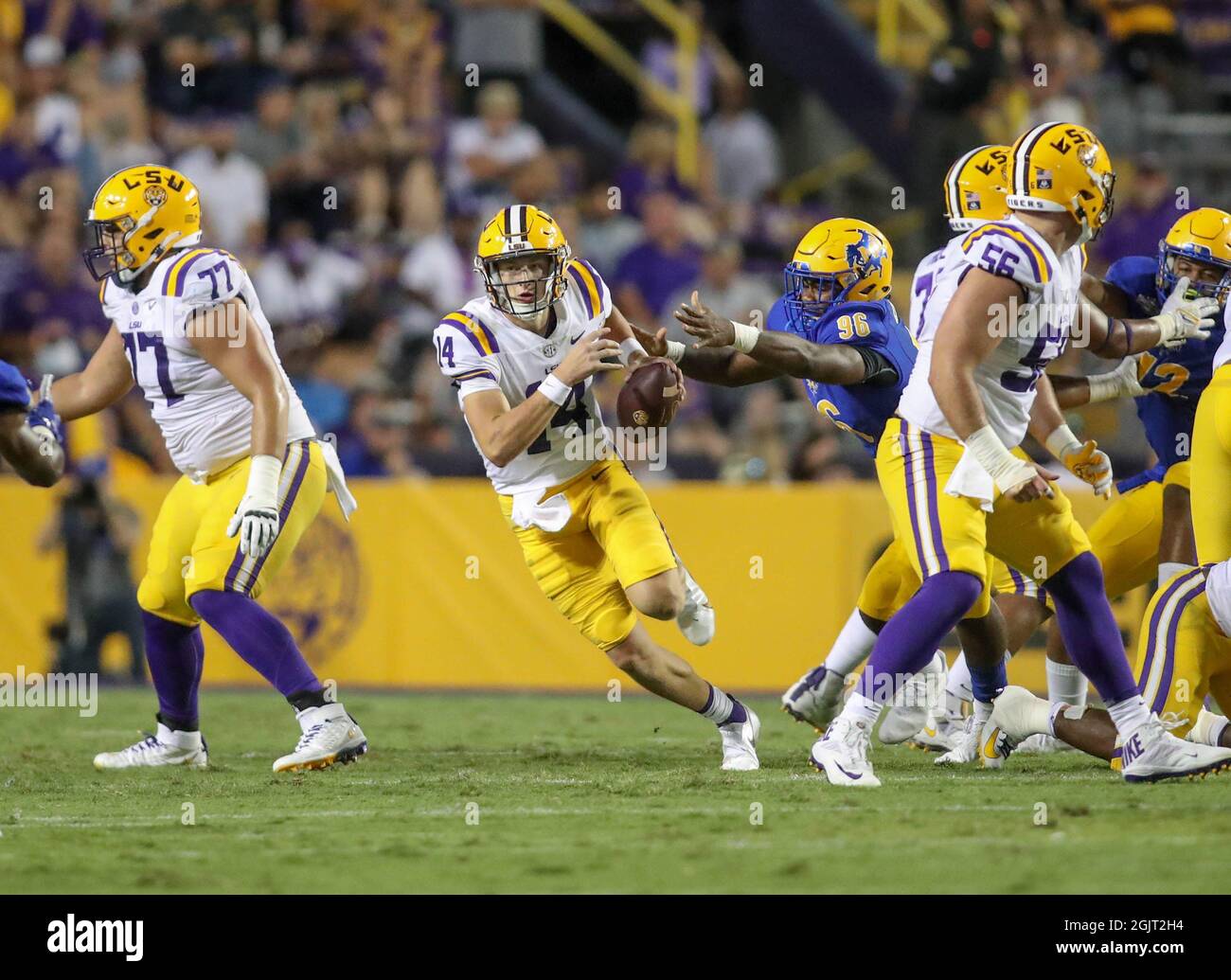 September 11, 2021: LSU quarterback Max Johnson (14) moves in the ...