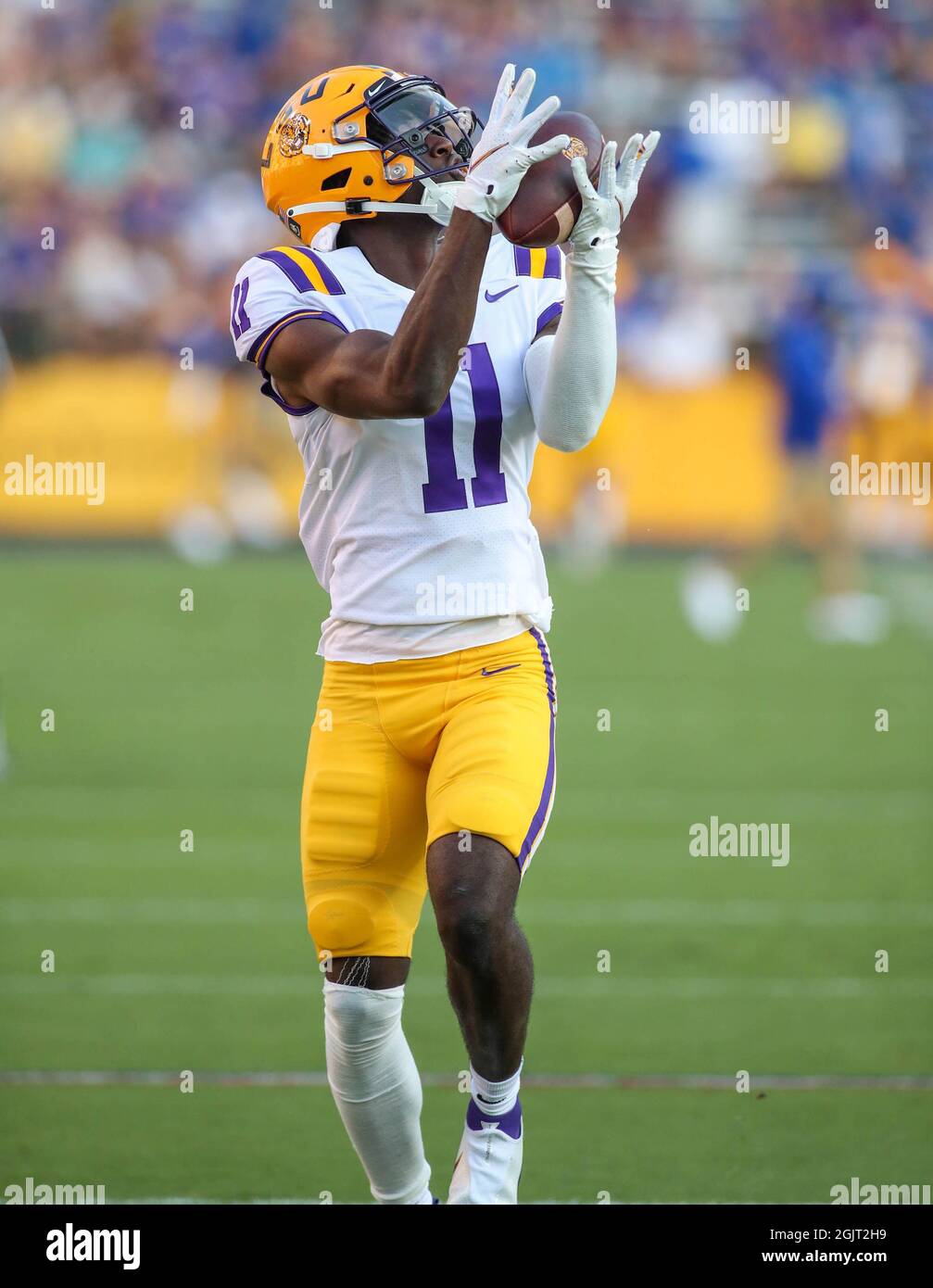 September 11, 2021: LSU wide receiver Brian Thomas Jr. (11) looks in a ...