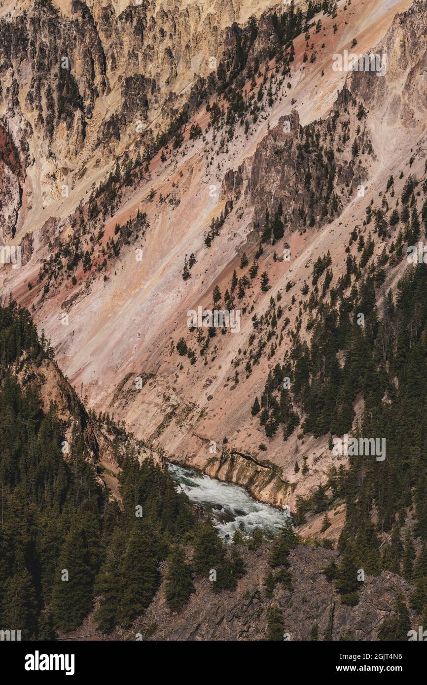 Red Cliffs of Yellowstone Canyon Slope Down to River near Seven Mile ...