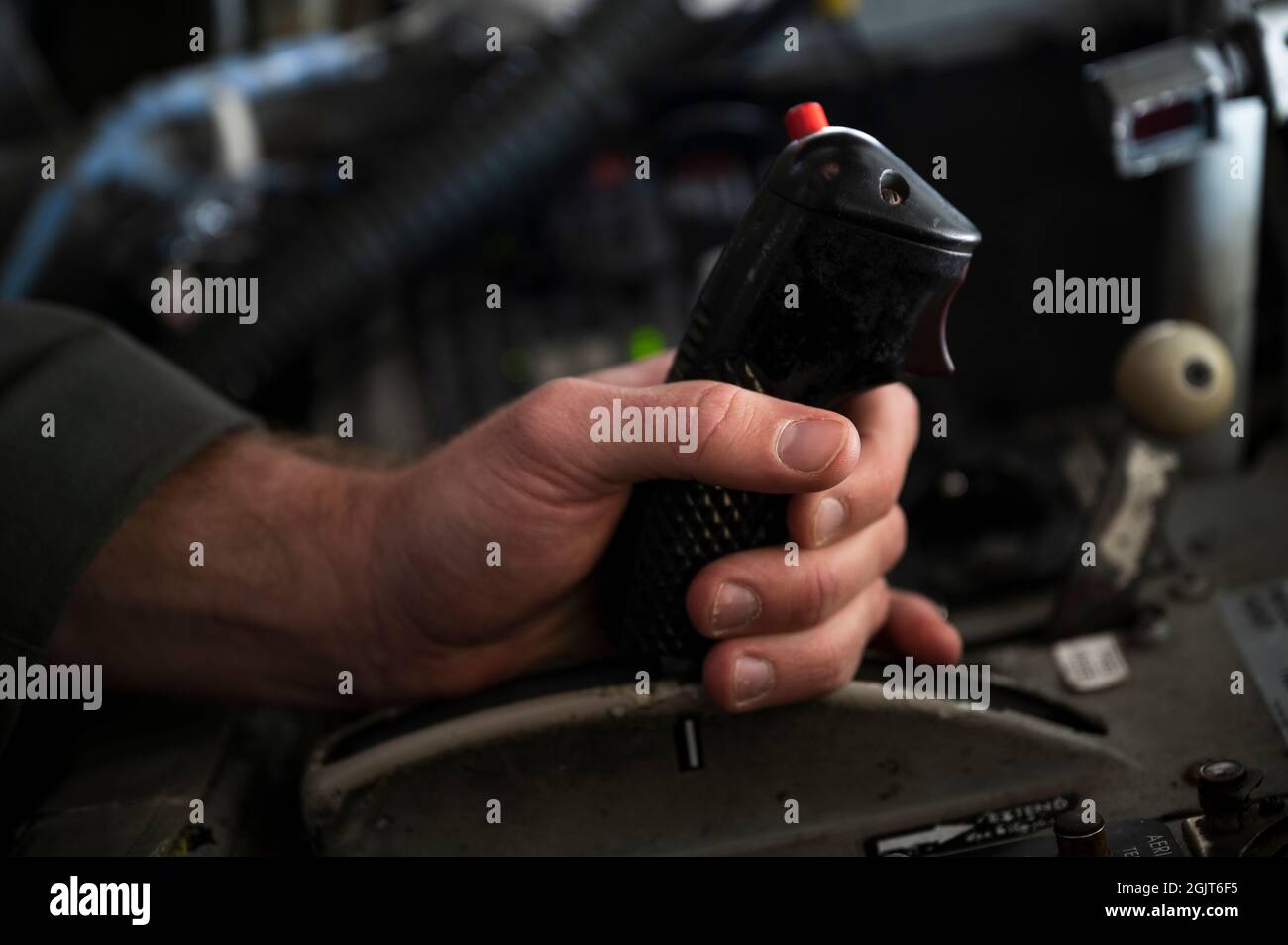 U.S. Air Force boom operator, Airman First Class Alex Bengel with the ...