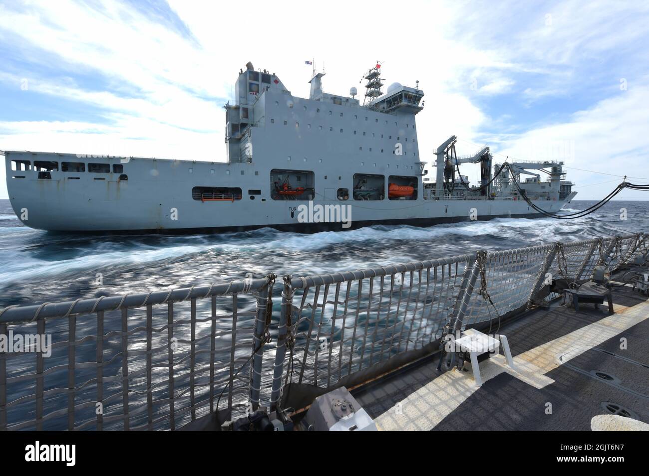 ATLANTIC OCEAN (Sep. 1, 2021) The USS Forrest Sherman (DDG 98) receives ...