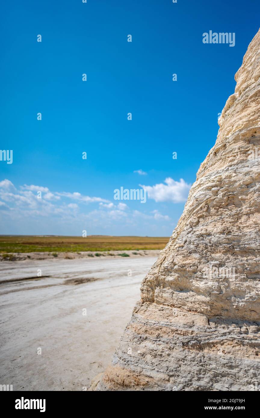 Monument Rocks in Grove County, Kansas. The chalk rock formation is a ...
