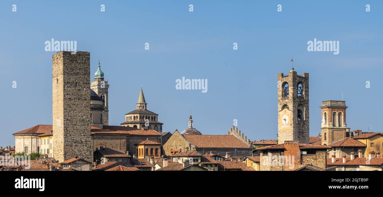 Bergamo, Italy. The old town. Landscape at the city center, the old ...