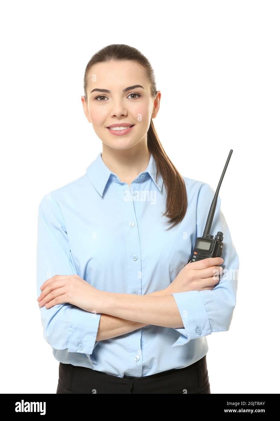 Beautiful security guard on white background Stock Photo - Alamy