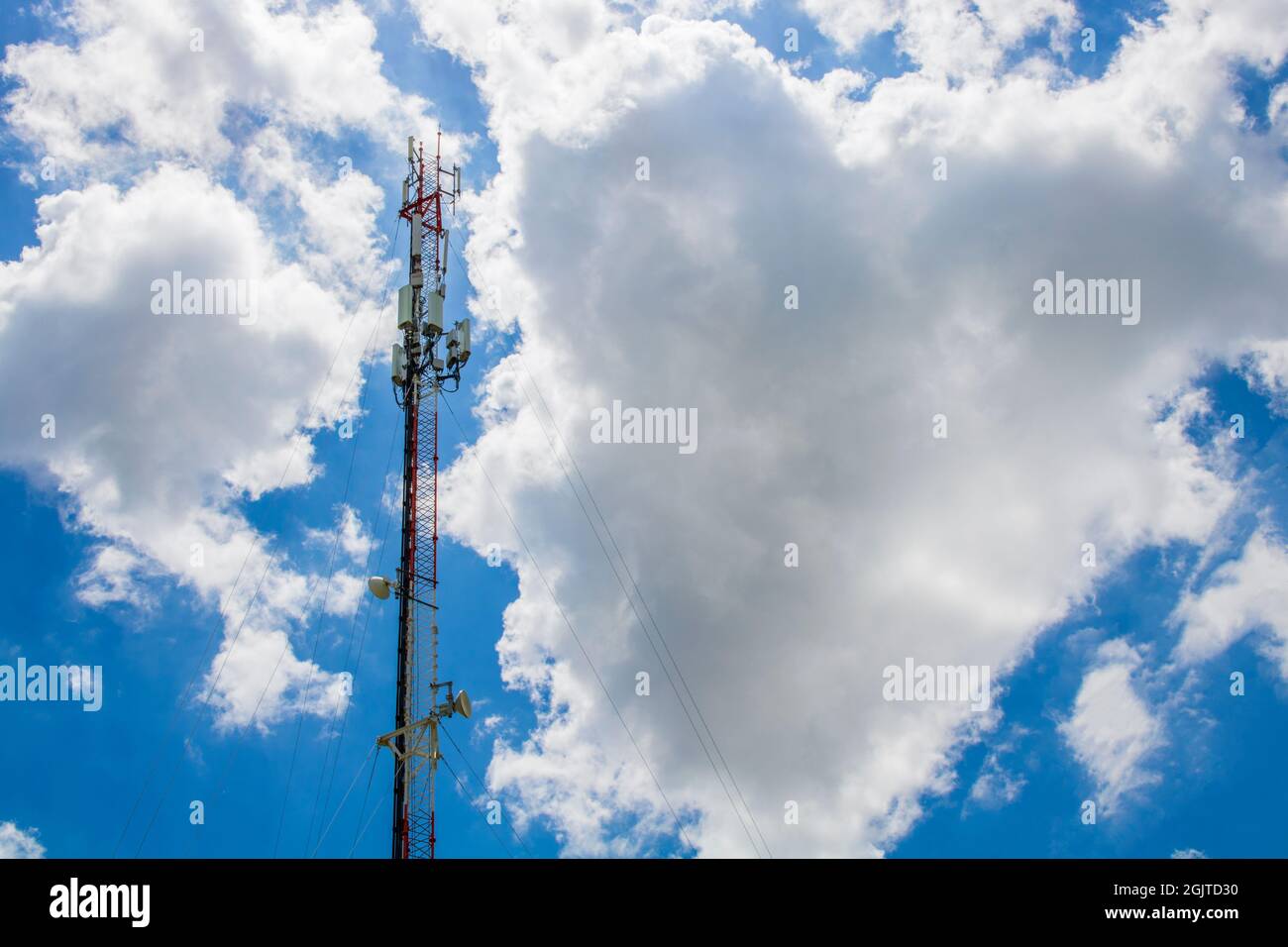 Telecom, Single Telecom mast or Telecommunication mast TV antennas wireless technology with ...