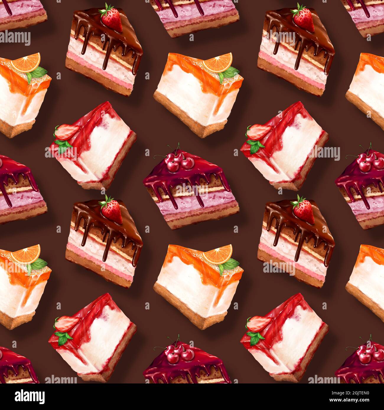 Colorful sweet cakes slices seamless background. Sweet pattern Stock ...