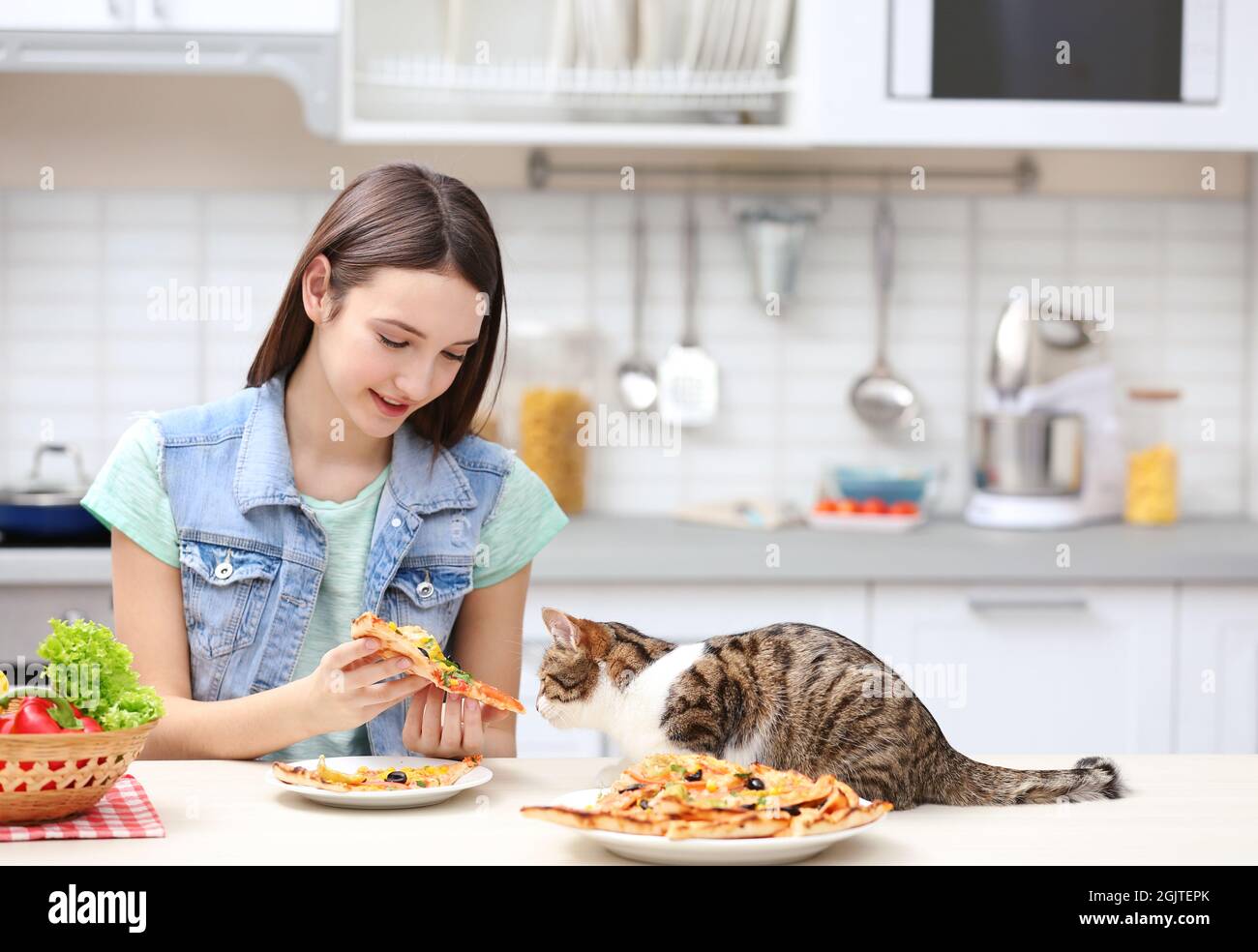 Girl feeding pet table hi-res stock photography and images - Alamy