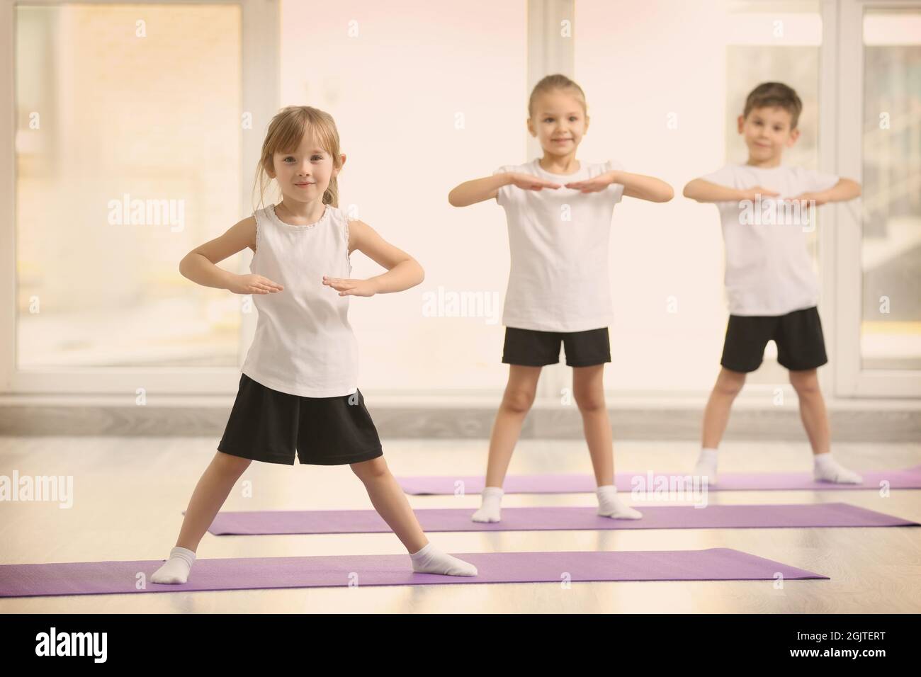 Group of children doing gymnastic exercises Stock Photo - Alamy