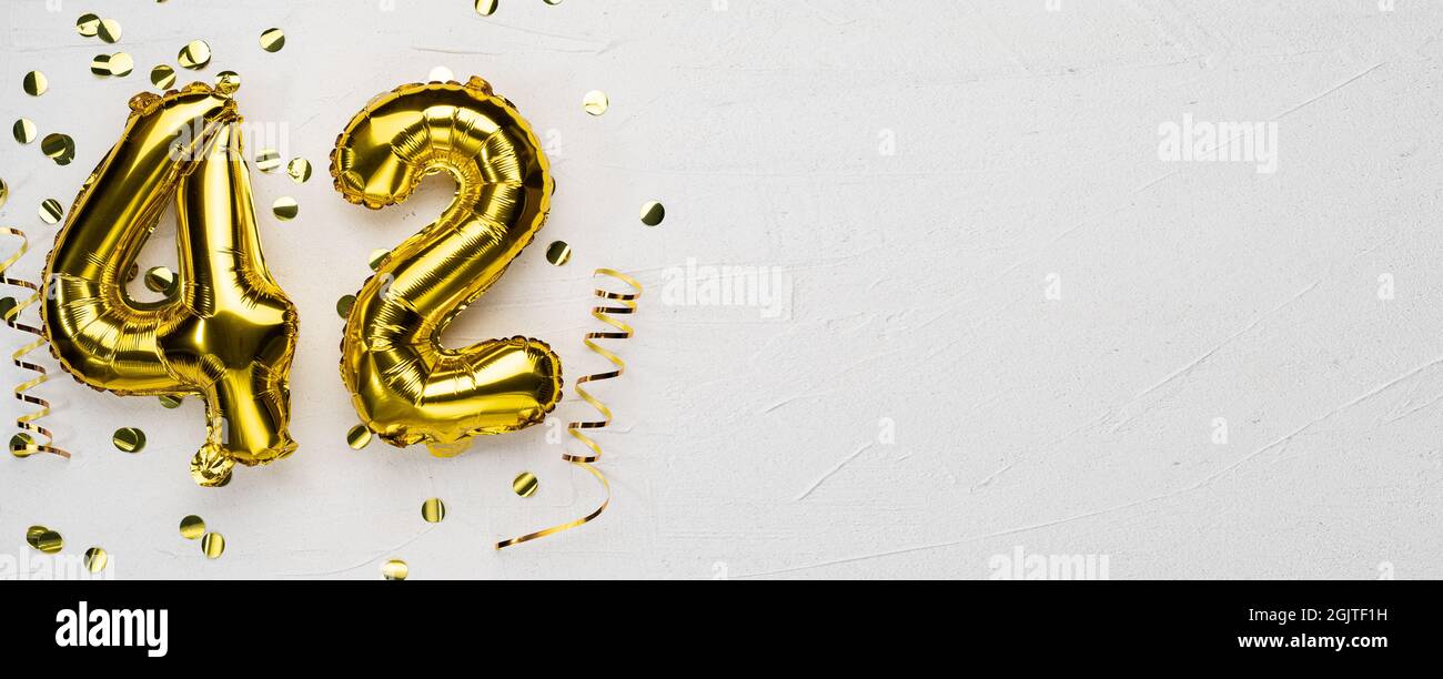 golden foil balloon number forty two. Birthday or anniversary card with ...