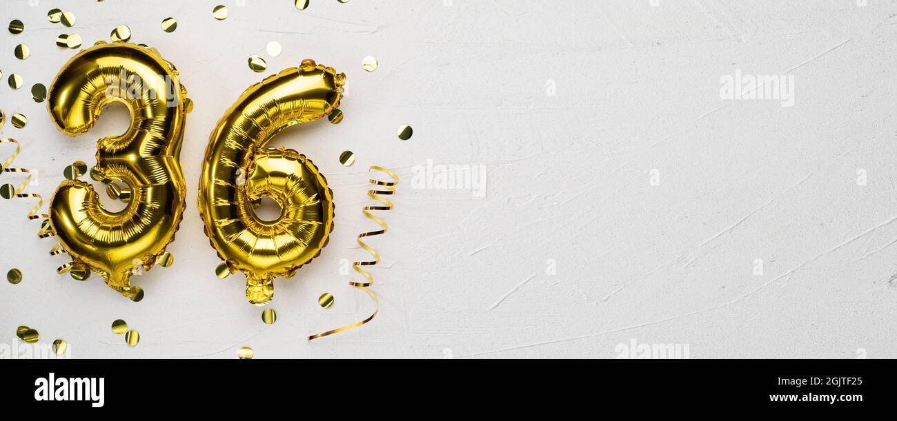 Golden Foil Balloon Number Thirty Six Birthday Or Anniversary Card With The Inscription 36