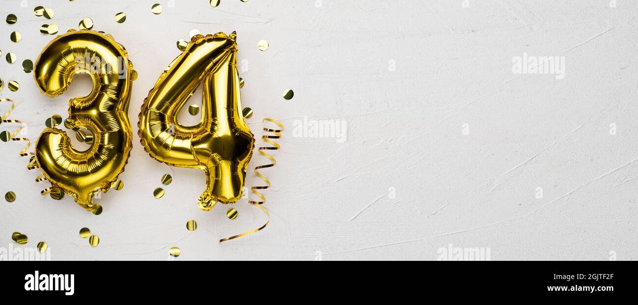 golden foil balloon number thirty four. Birthday or anniversary card ...