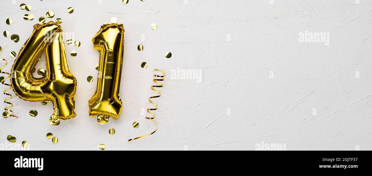 golden foil balloon number forty one. Birthday or anniversary card with ...