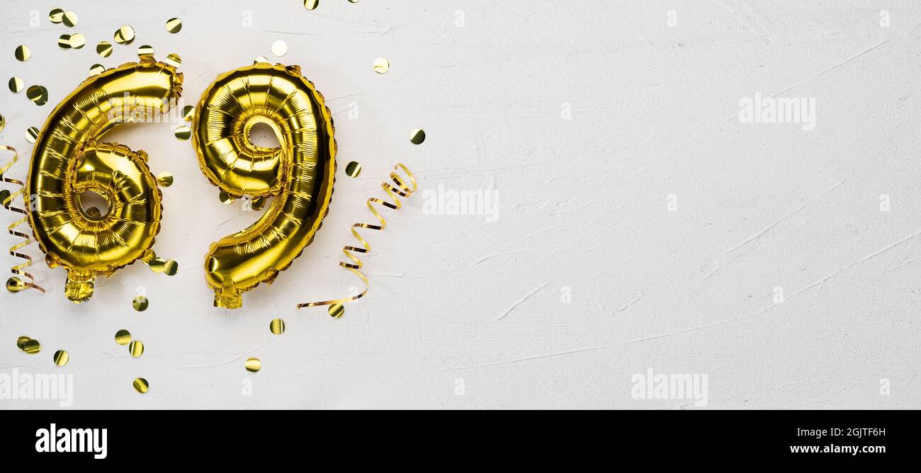 golden foil balloon number sixty nine. Birthday or anniversary card ...
