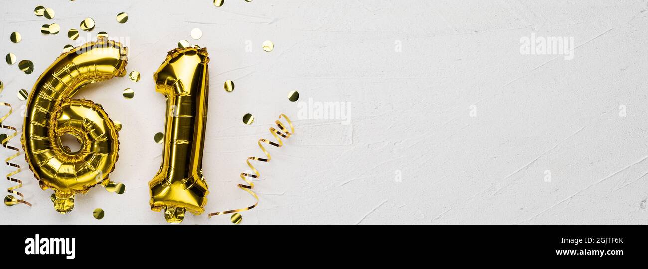 golden foil balloon number sixty one. Birthday or anniversary card with ...