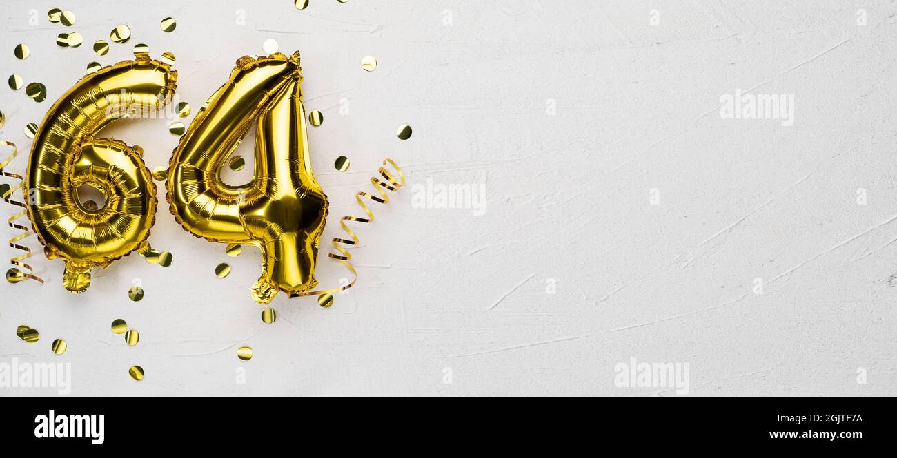 golden foil balloon number sixty four. Birthday or anniversary card ...