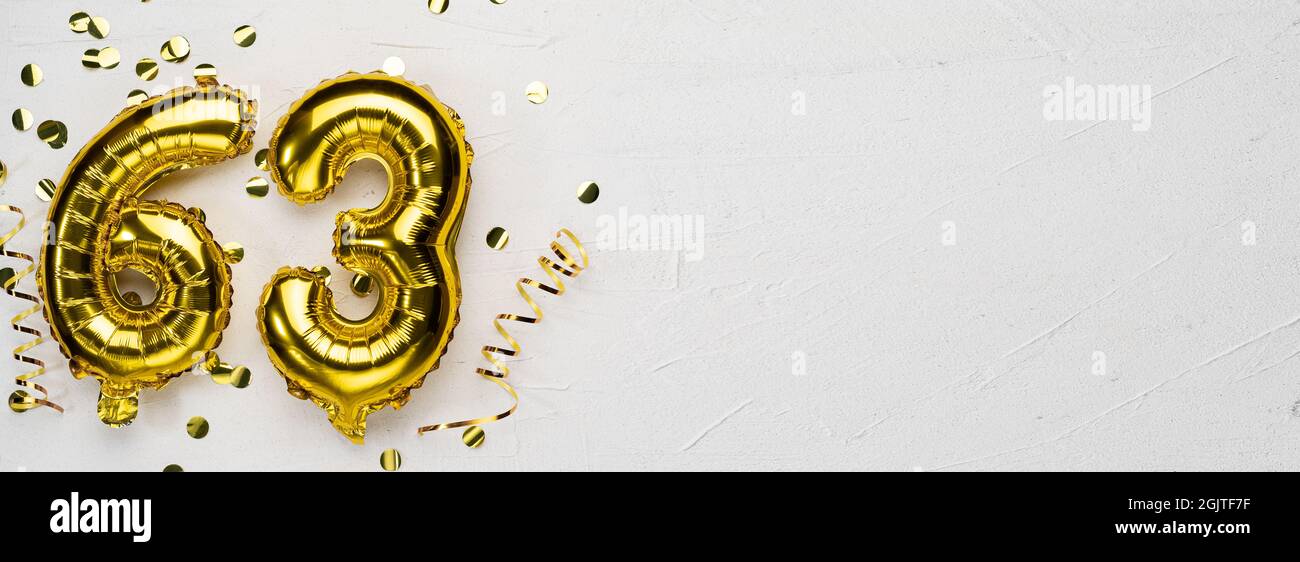 golden foil balloon number sixty three. Birthday or anniversary card ...