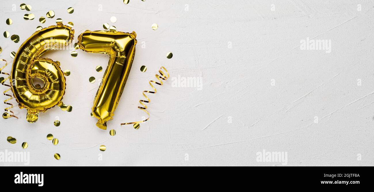 golden foil balloon number sixty seven. Birthday or anniversary card ...