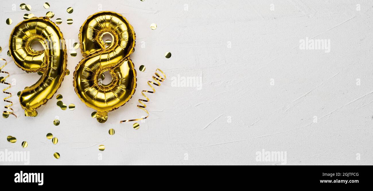 golden foil balloon number ninety eight. Birthday or anniversary card ...