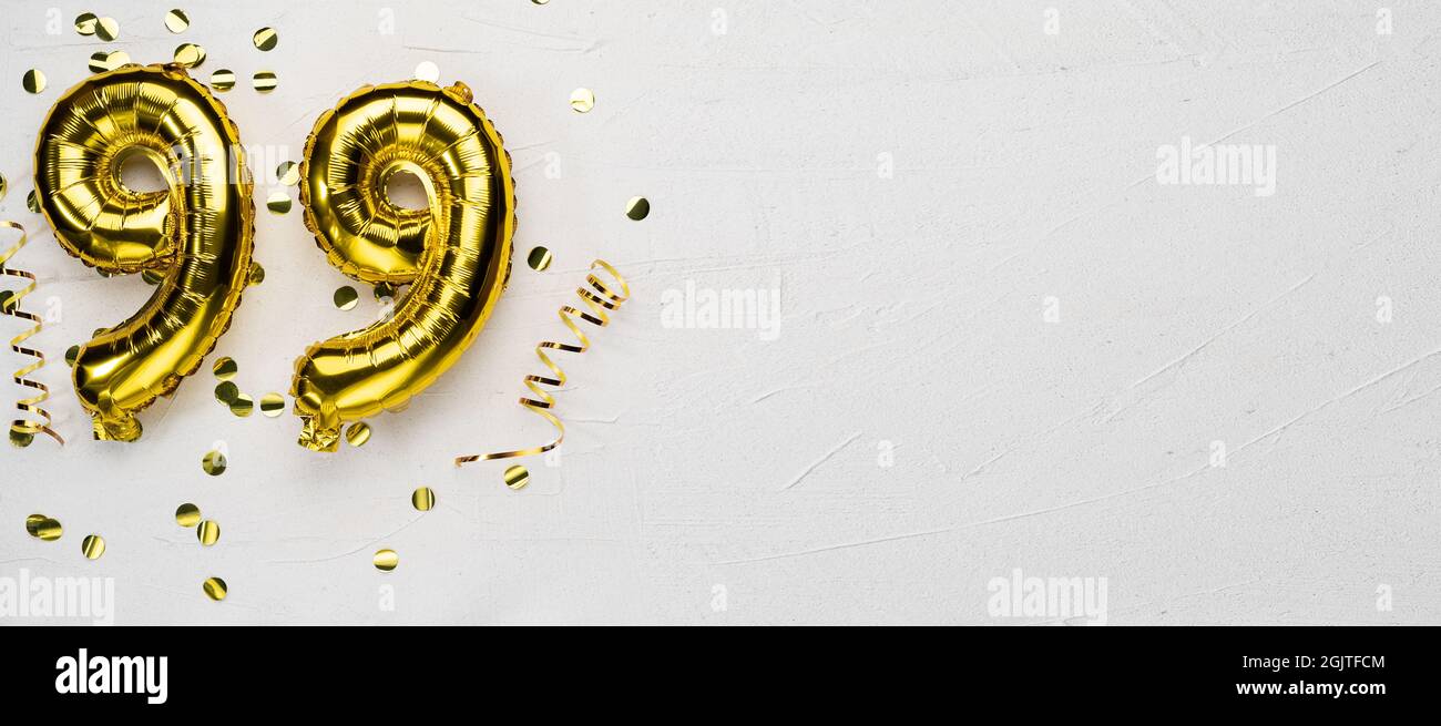 golden foil balloon number ninety nine. Birthday or anniversary card ...