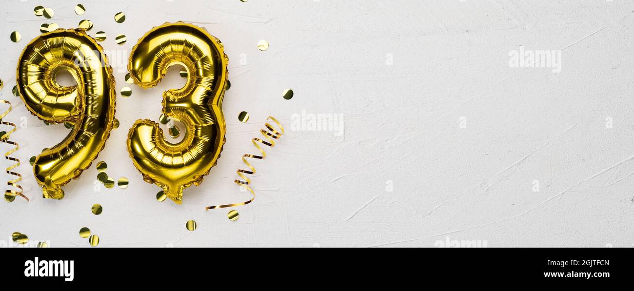 golden foil balloon number ninety three. Birthday or anniversary card ...