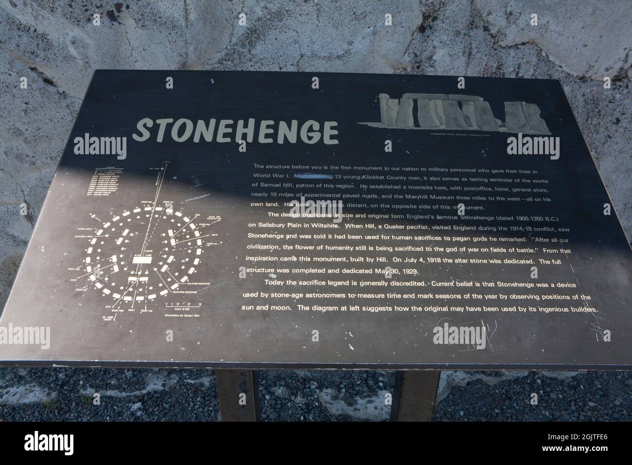 Interpretive sign about Stonhenge. Samuel Hill had "Stonehenge" built ...