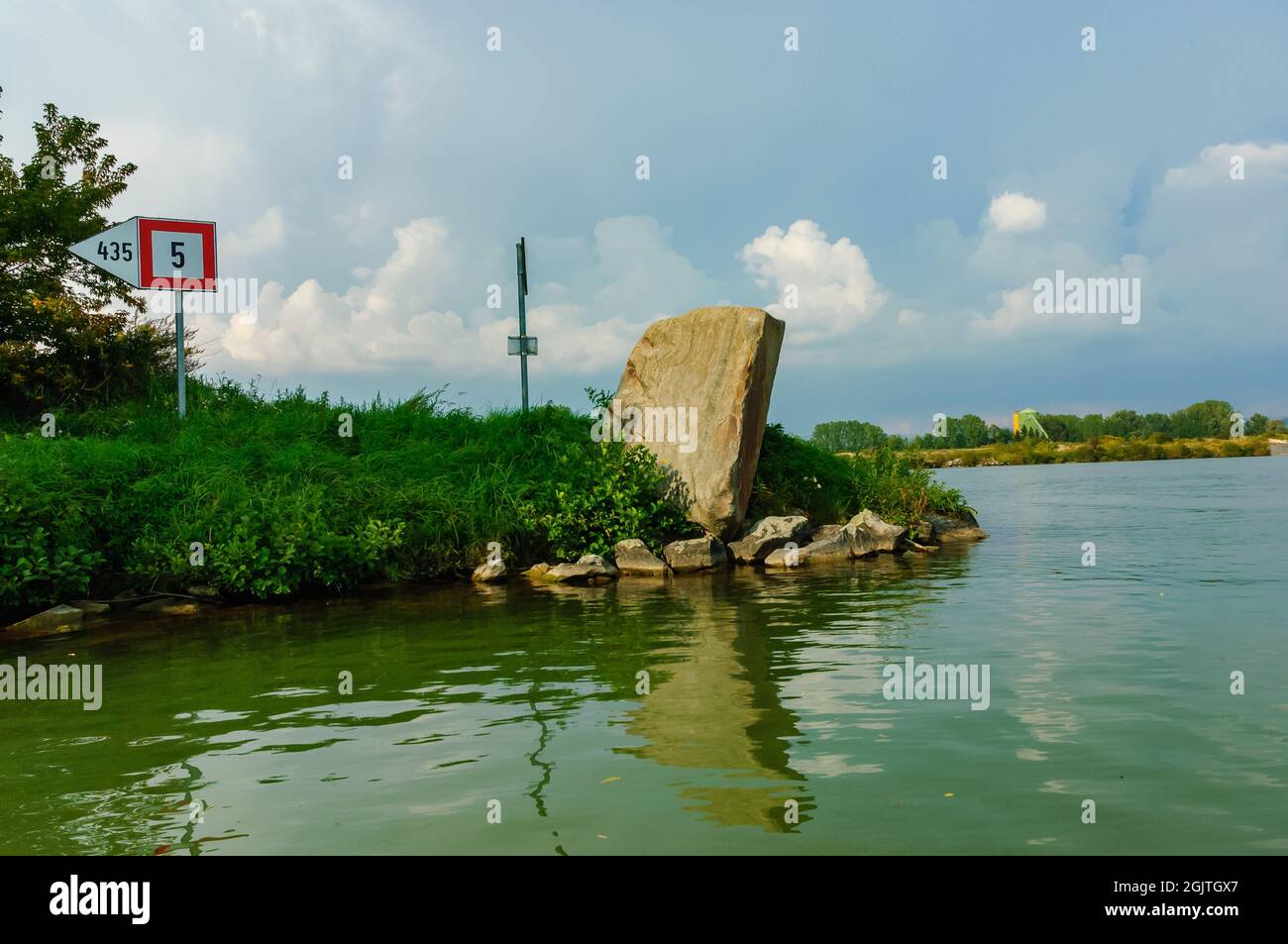 big rock at the place where the river enns-donao-kanal meets the danube ...
