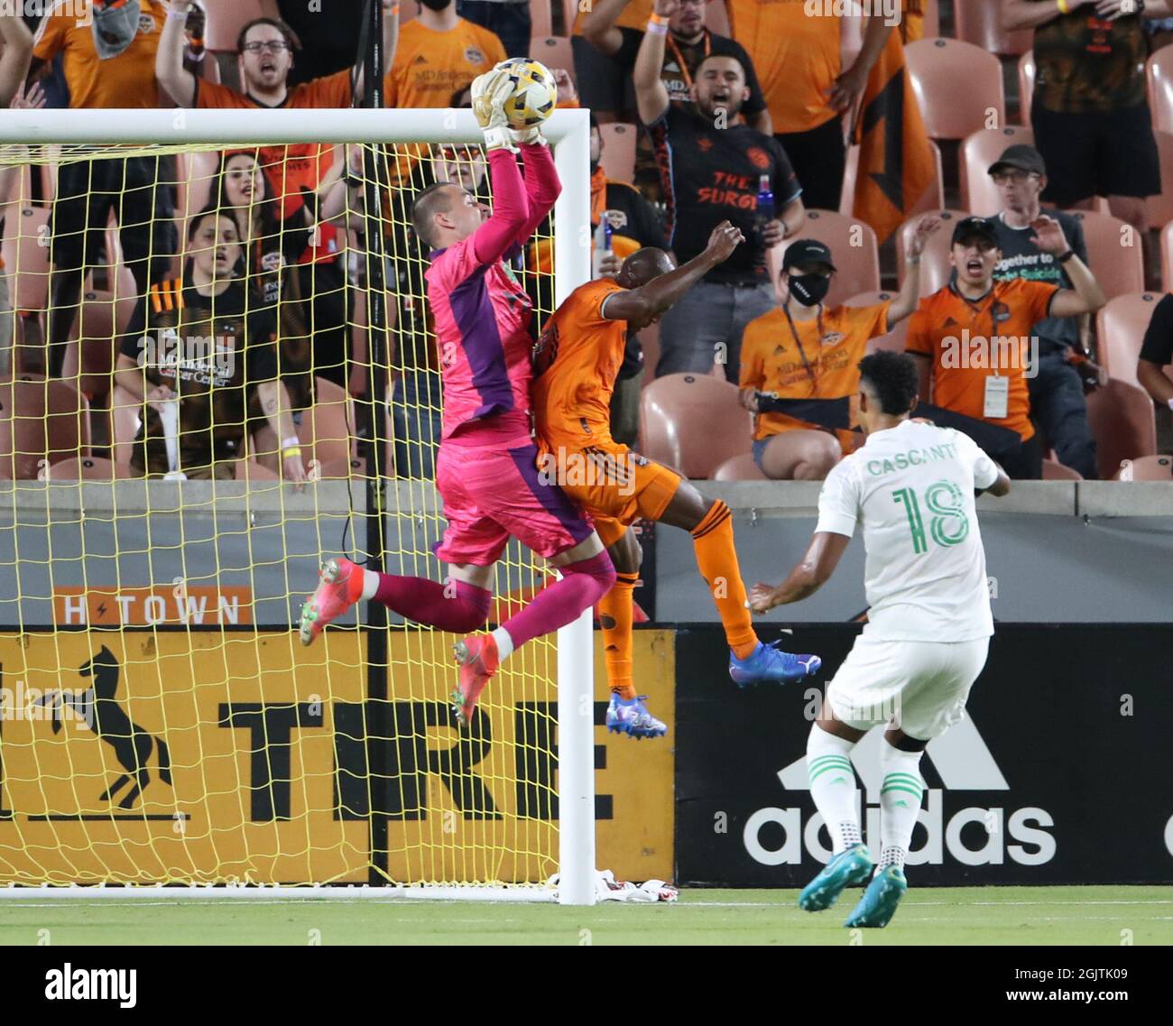 Houston, Texas, USA. 11th Sep, 2021. Austin FC goalkeeper Brad Stuver ...