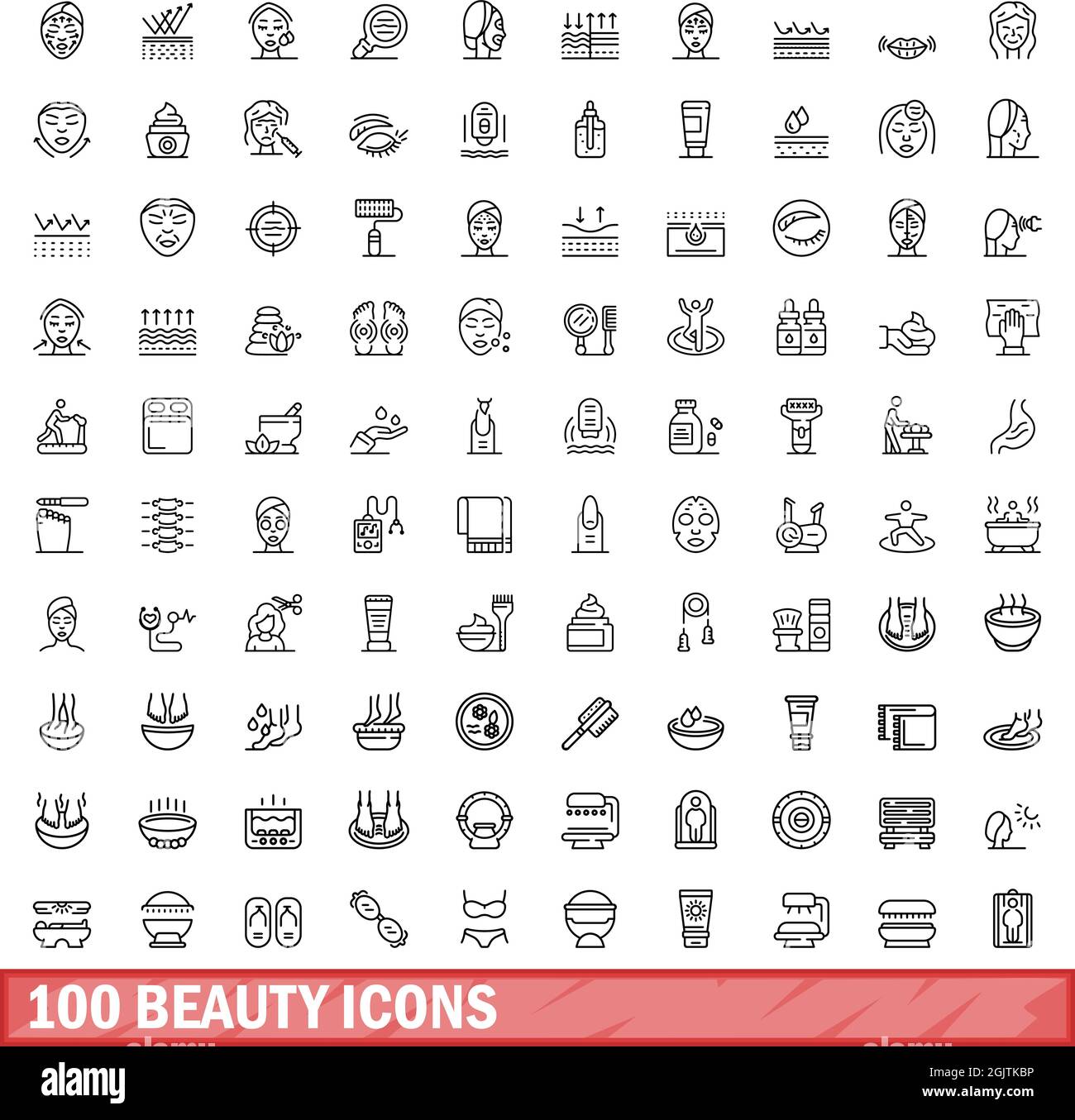 100 beauty icons set. Outline illustration of 100 beauty icons vector ...