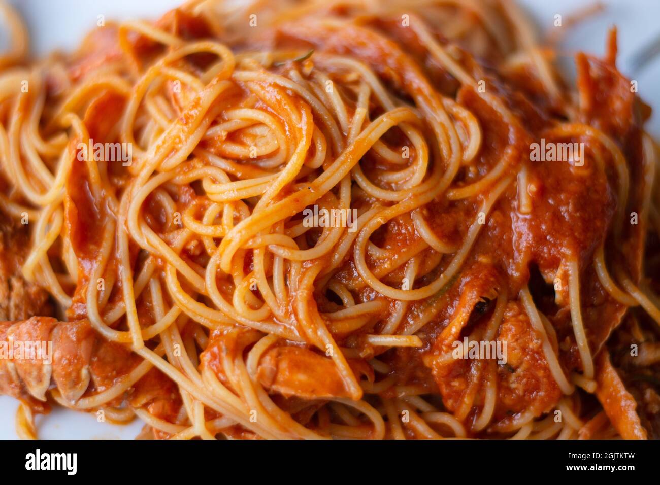 spaghetti with scampi on the Italian Riviera Stock Photo - Alamy