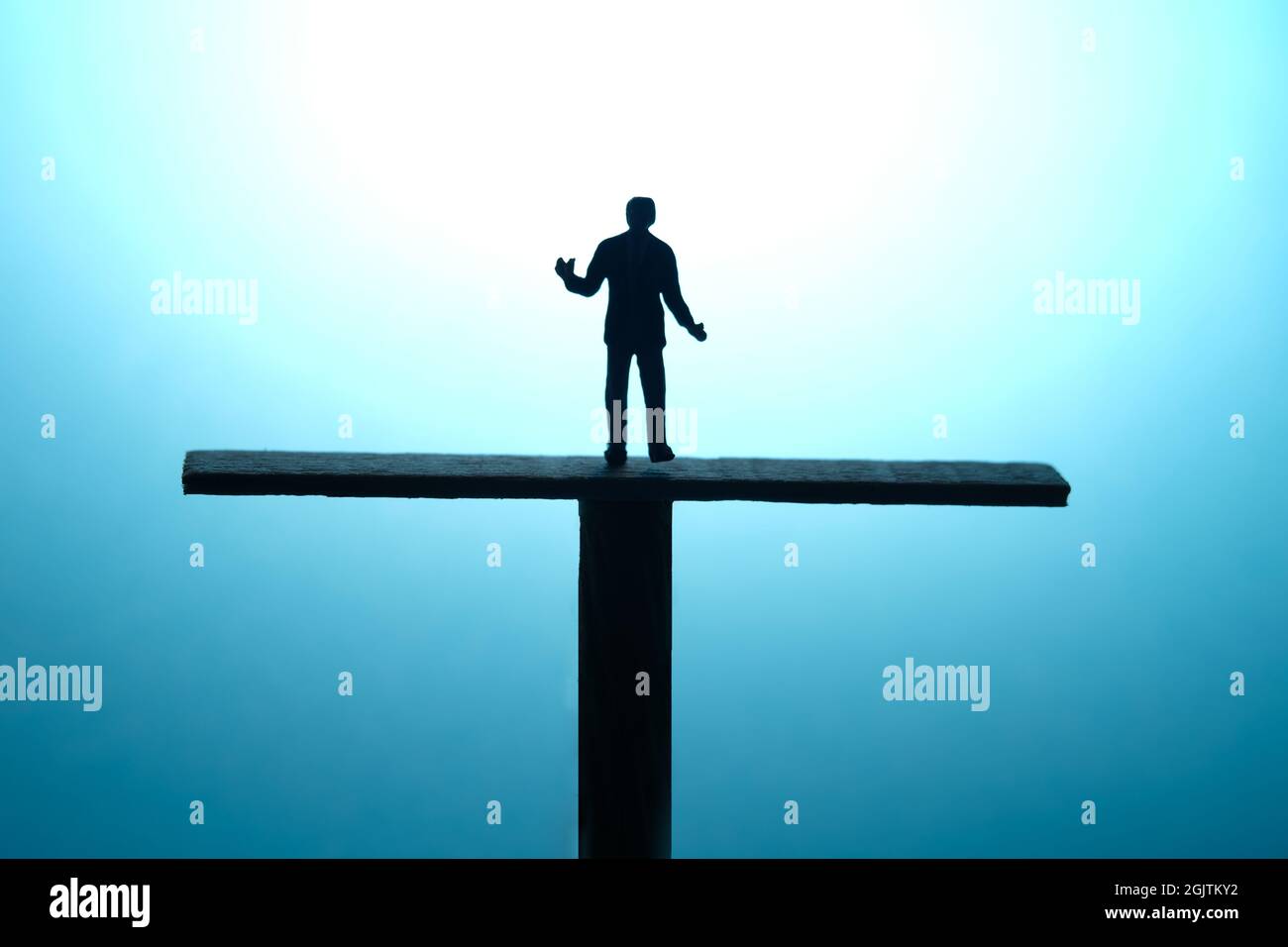 Miniature people toy figure photography. Business choice concept. A ...