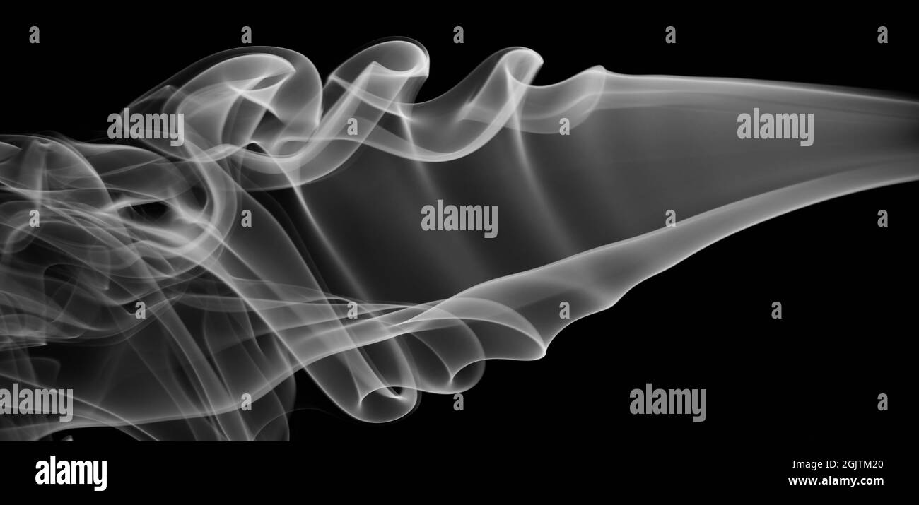Grey transparent smoke line isolated on black studio background Stock ...