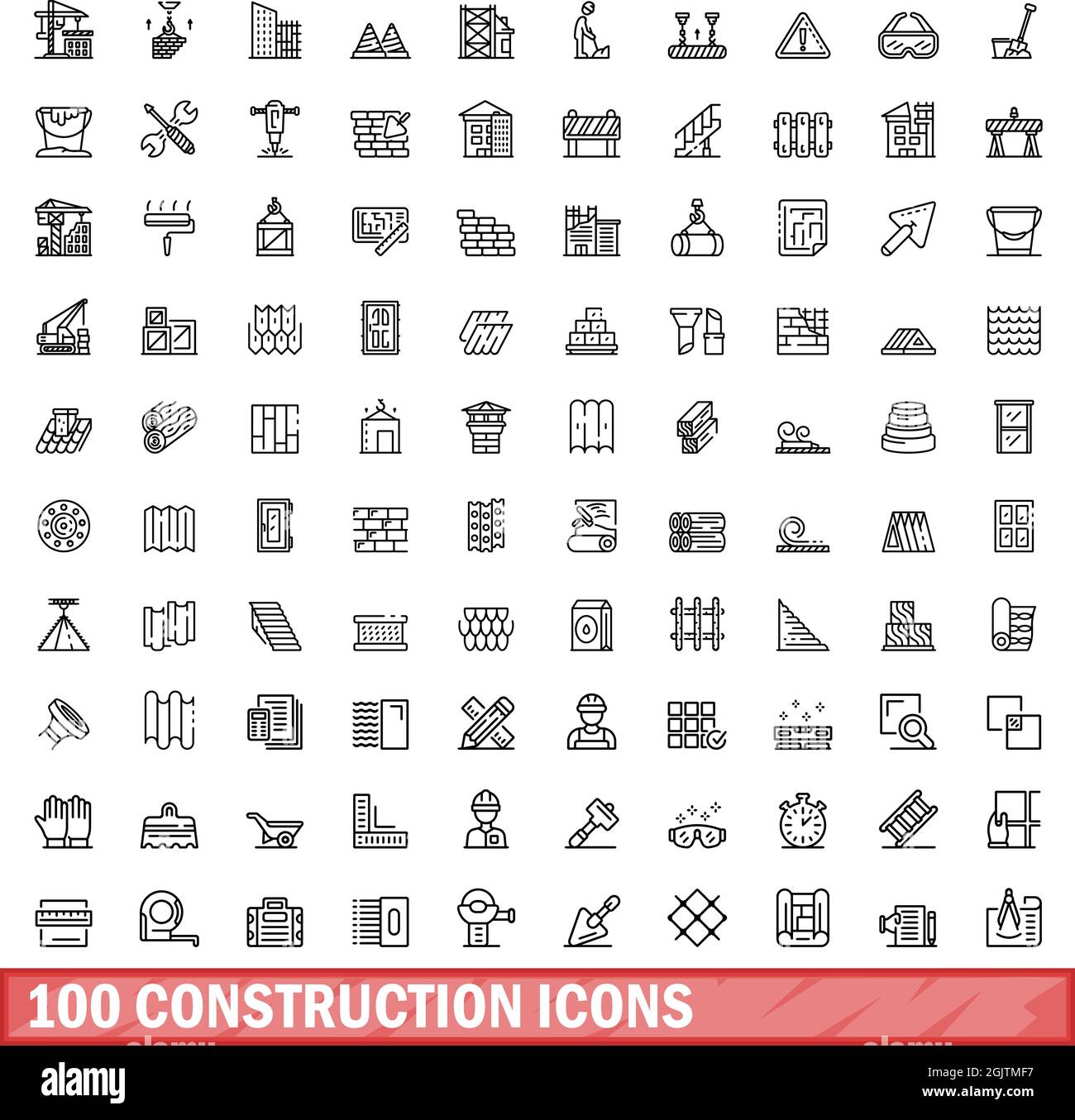 100 construction icons set. Outline illustration of 100 construction ...